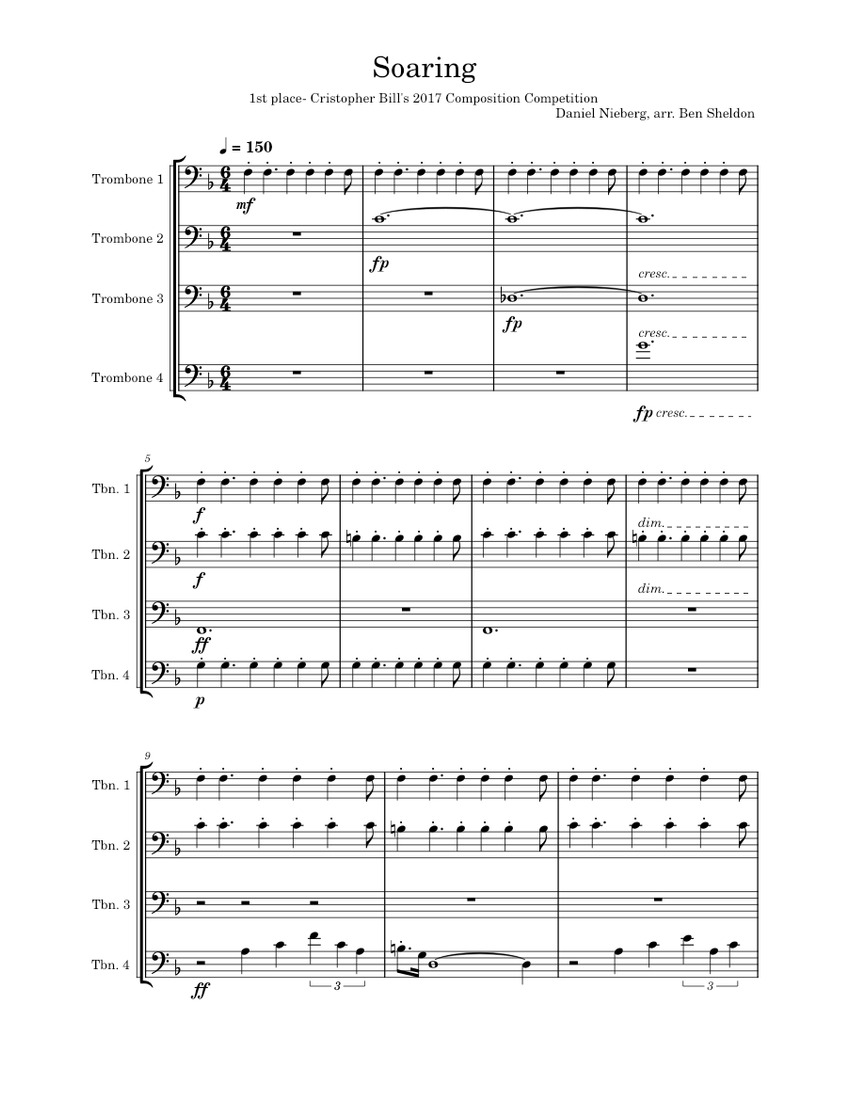 Soaring by Daniel Nieberg Sheet Music for Trombone (Brass Quartet ...