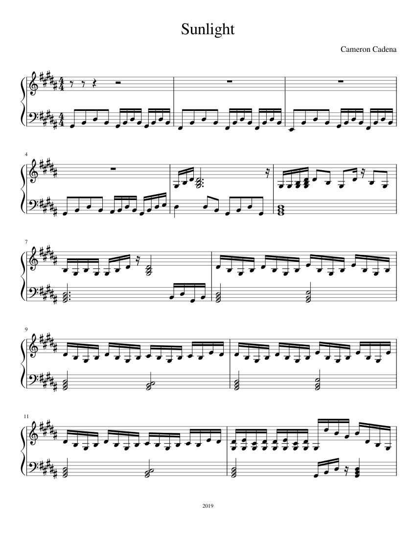 Sunlight Sheet music for Piano (Solo) | Musescore.com