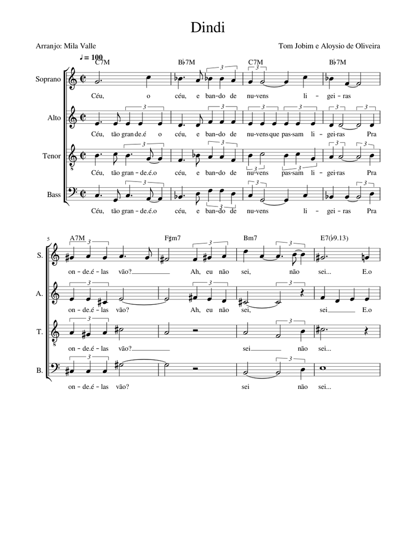 Dindi Sheet Music for Bass guitar (SATB) | MuseScore.com