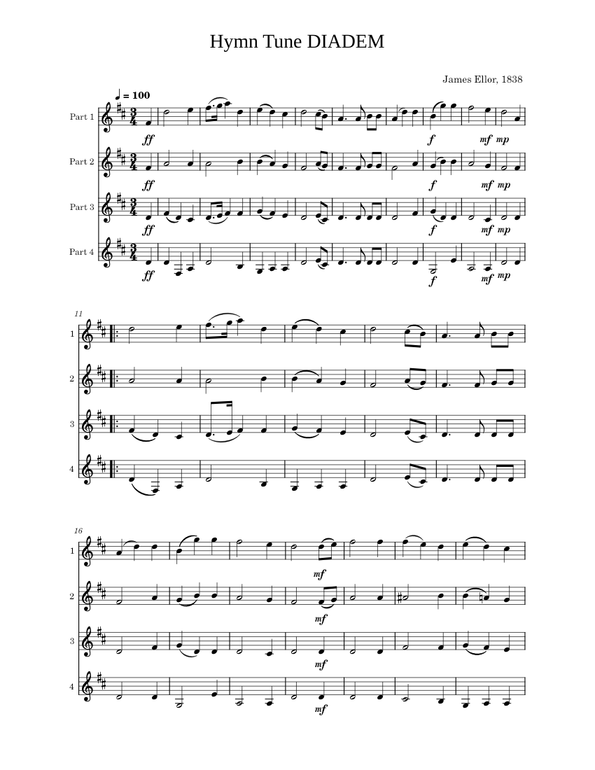 Hymn Tune DIADEM Sheet music for Baritone horn (Mixed Quartet ...