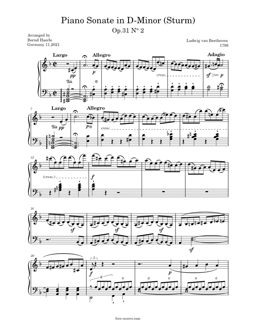 Sonate (Sturm) Op. 31 N°2 Sheet music for Piano (Piano Duo) | Musescore.com