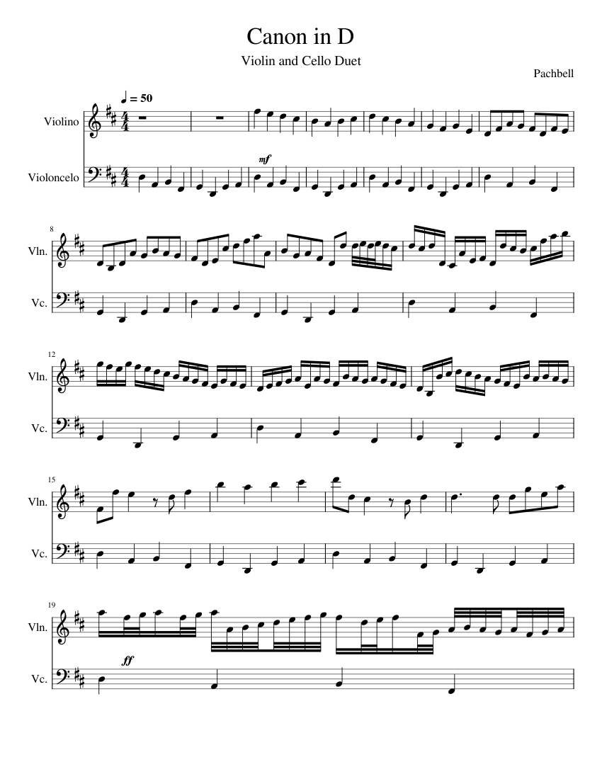 Canon in D violin and cello Sheet Music for Violin, Cello (String Duet) | MuseScore.com