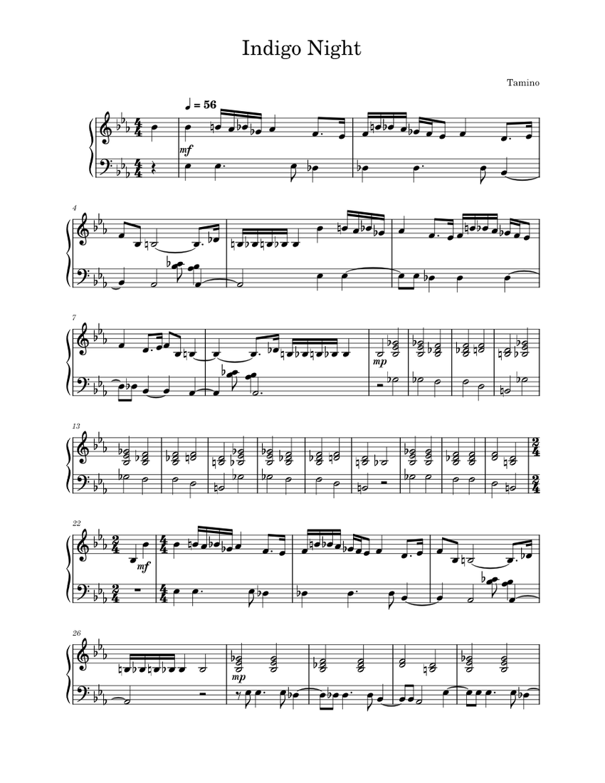Indigo night – Tamino Sheet music for Piano (Solo) | Musescore.com