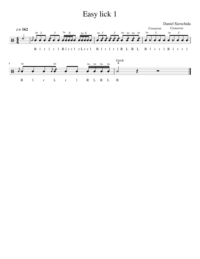 Easy lick 1 Sheet Music for Snare drum (Solo) | MuseScore.com