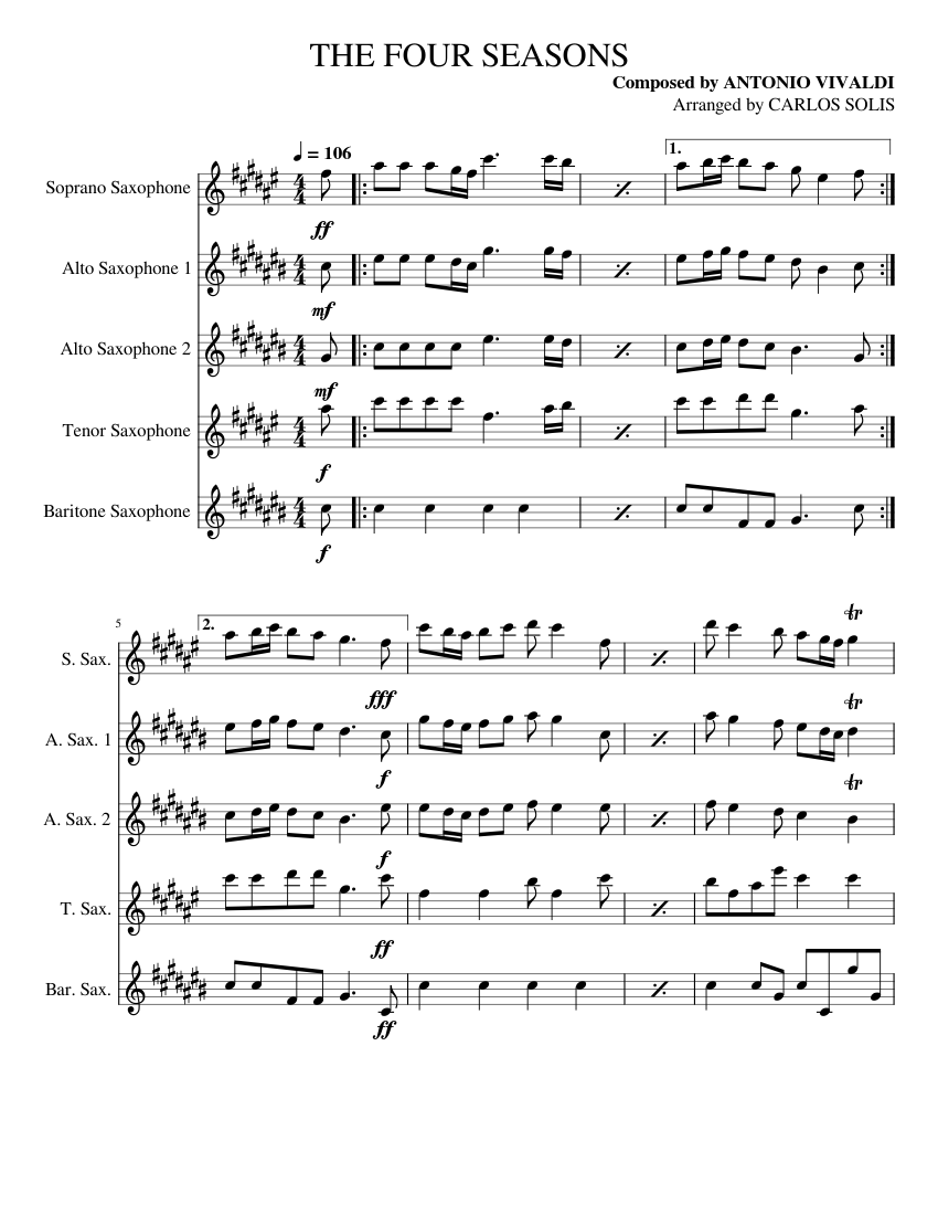 THE FOUR SEASONS by CARLIT0CHURRIT0 Sheet music for Saxophone alto ...