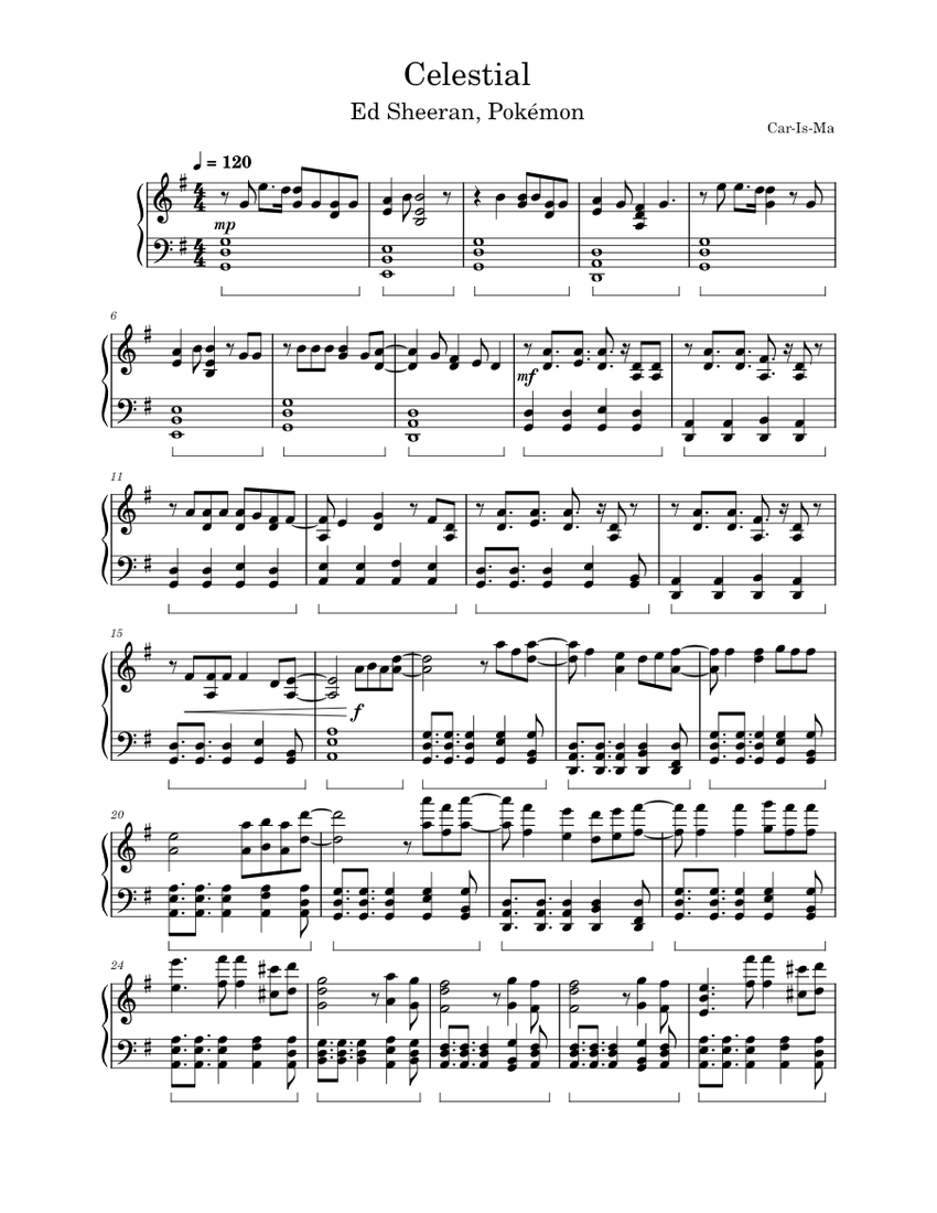 Celestial – Ed Sheeran , Pokémon – Piano Version Sheet Music for Piano (Solo) | MuseScore.com