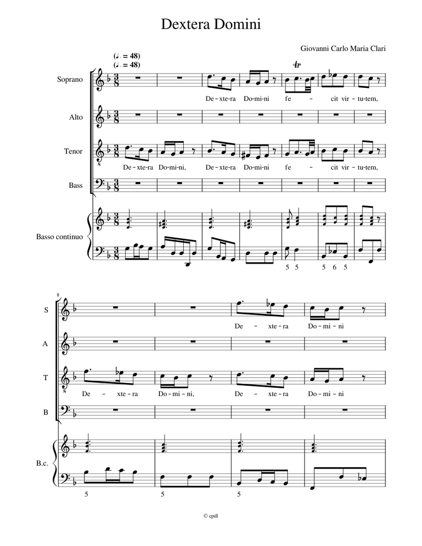 Dextera Domini - Giovanni Carlo Maria Clari Sheet music for Bass guitar ...