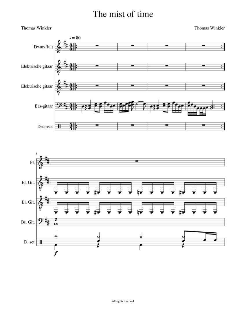 7 The_mist_of_time Sheet music for Flute, Guitar, Bass guitar, Drum ...