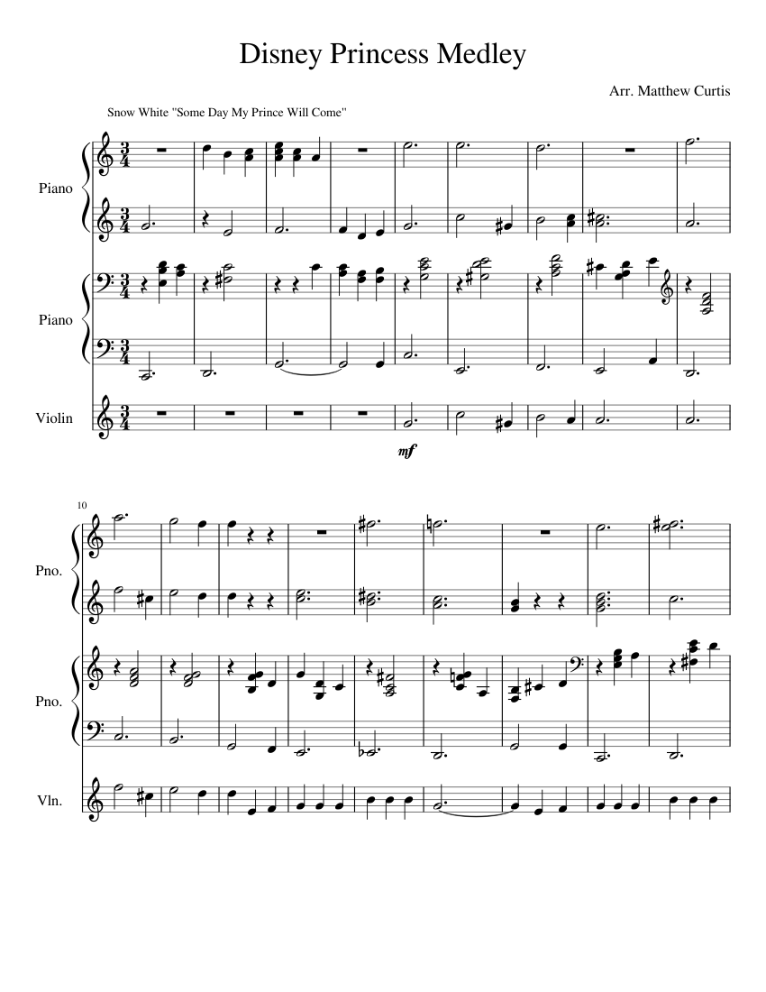 Disney Princess Medley Sheet Music for Piano, Violin (Mixed Trio ...