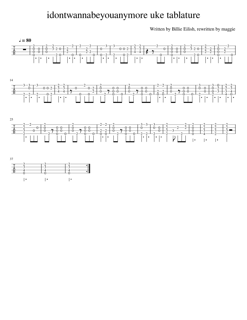 Idontwannabeyouanymore uke tablature Sheet Music and Tab for Ukulele ...