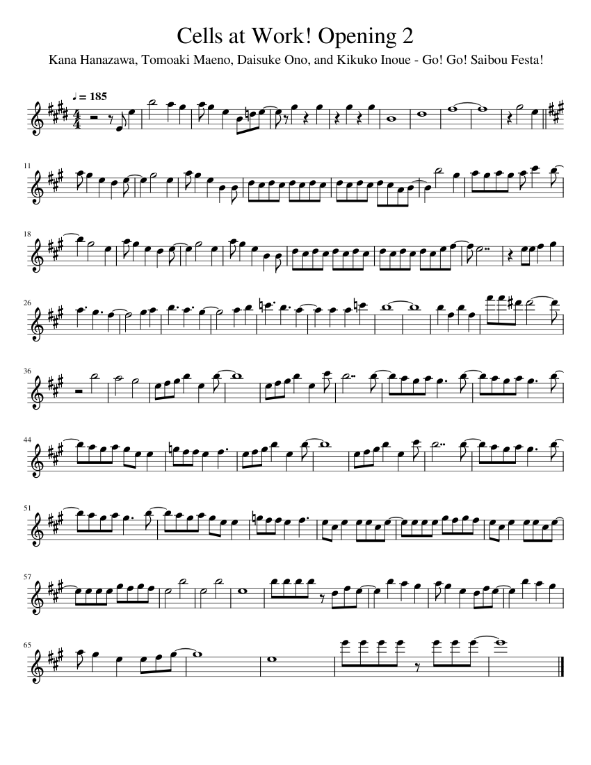 Cells at Work! Opening 2 Sheet music for Flute (Solo) | Musescore.com