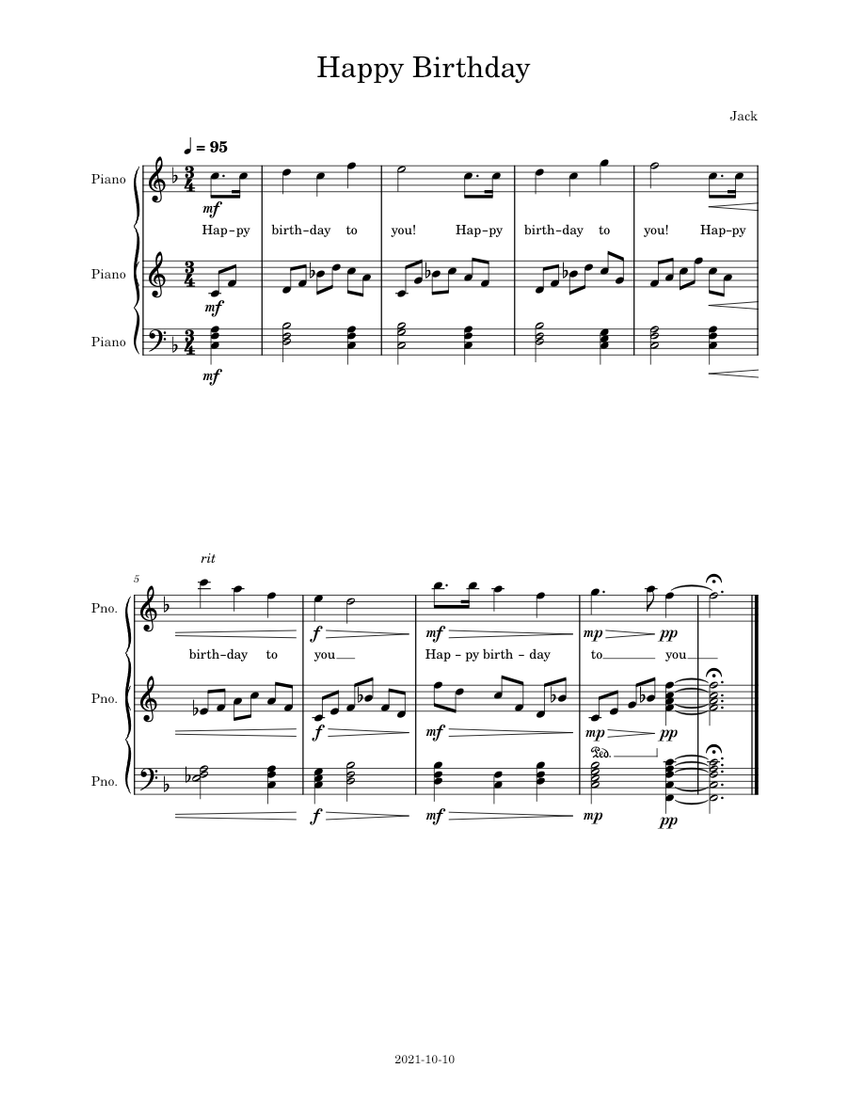 Happy Birthday Sheet music for Piano (Piano Trio) | Musescore.com