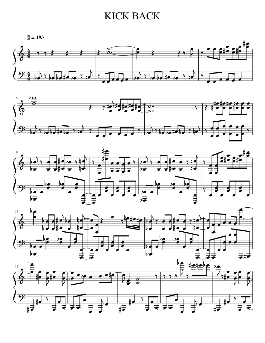 KICK BACK – Kenshi Yonezu (米津 玄師) KICK_BACK Sheet Music for Piano (Solo ...