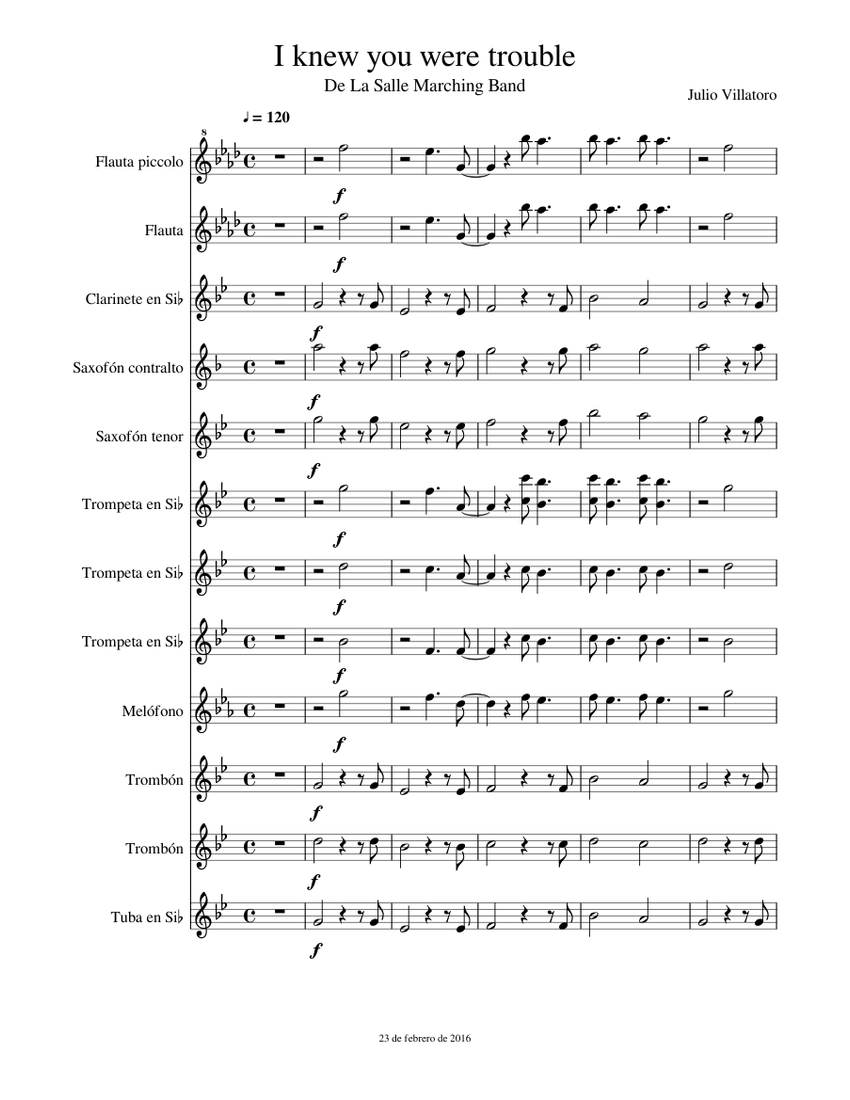 I Knew You Were Trouble - Taylor Swift (Marching Band) Sheet Music for ...