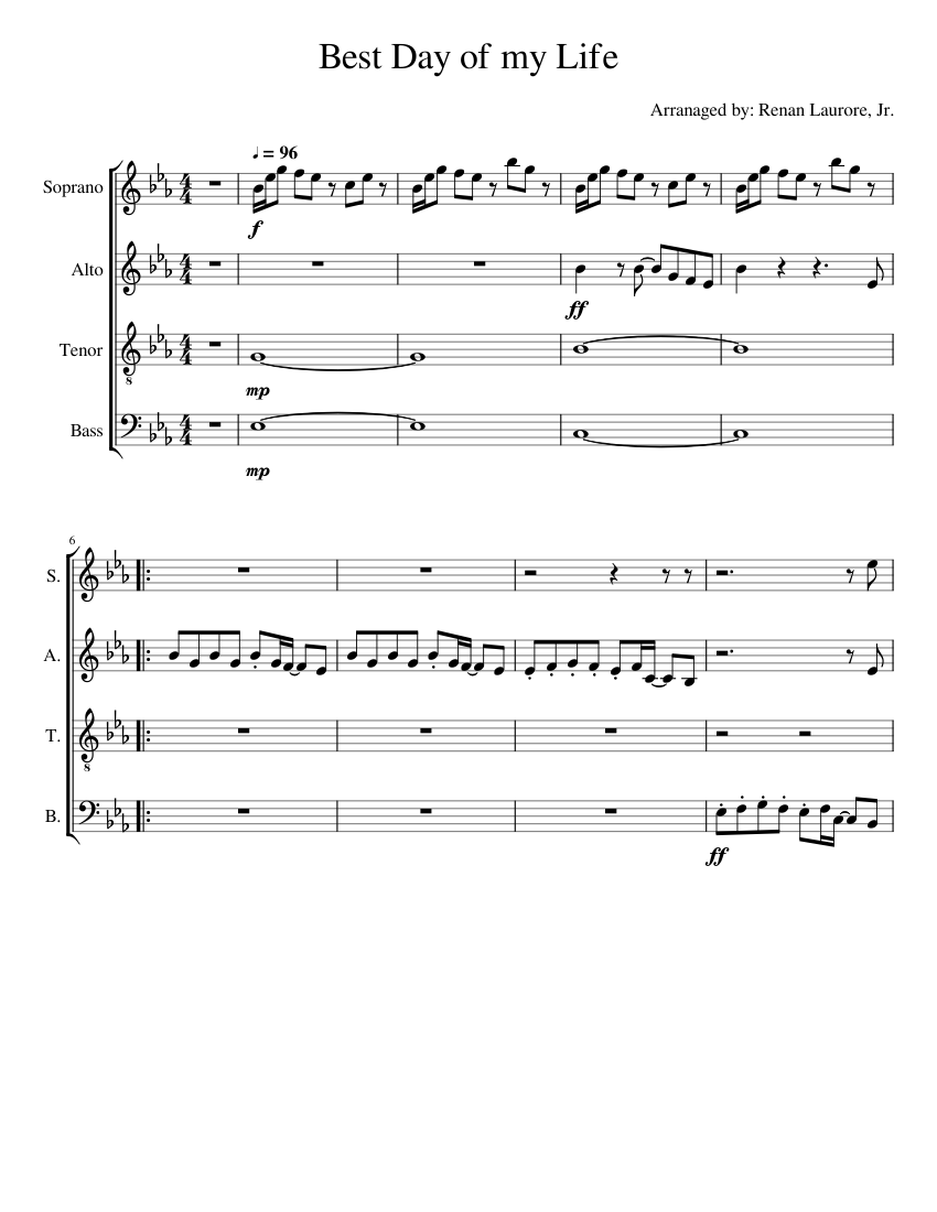 Best Day of my Life Sheet Music for Soprano, Alto, Tenor, Bass voice ...