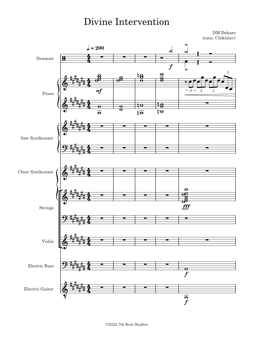 Divine Intervention Sheet Music for Piano, Violin, Guitar, Bass guitar ...