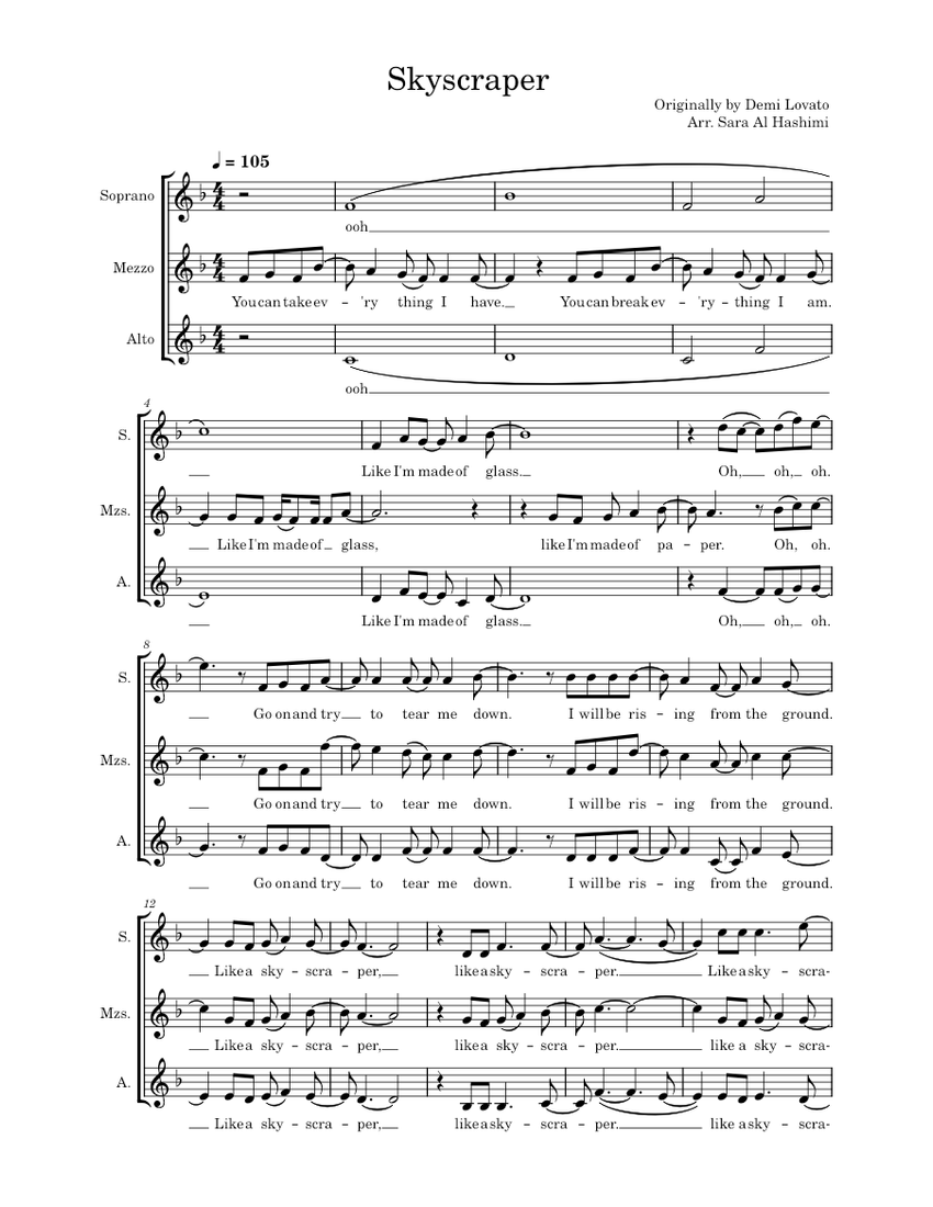 Skyscraper Sheet music for Soprano, Alto, Mezzo soprano (A Capella) | Musescore.com
