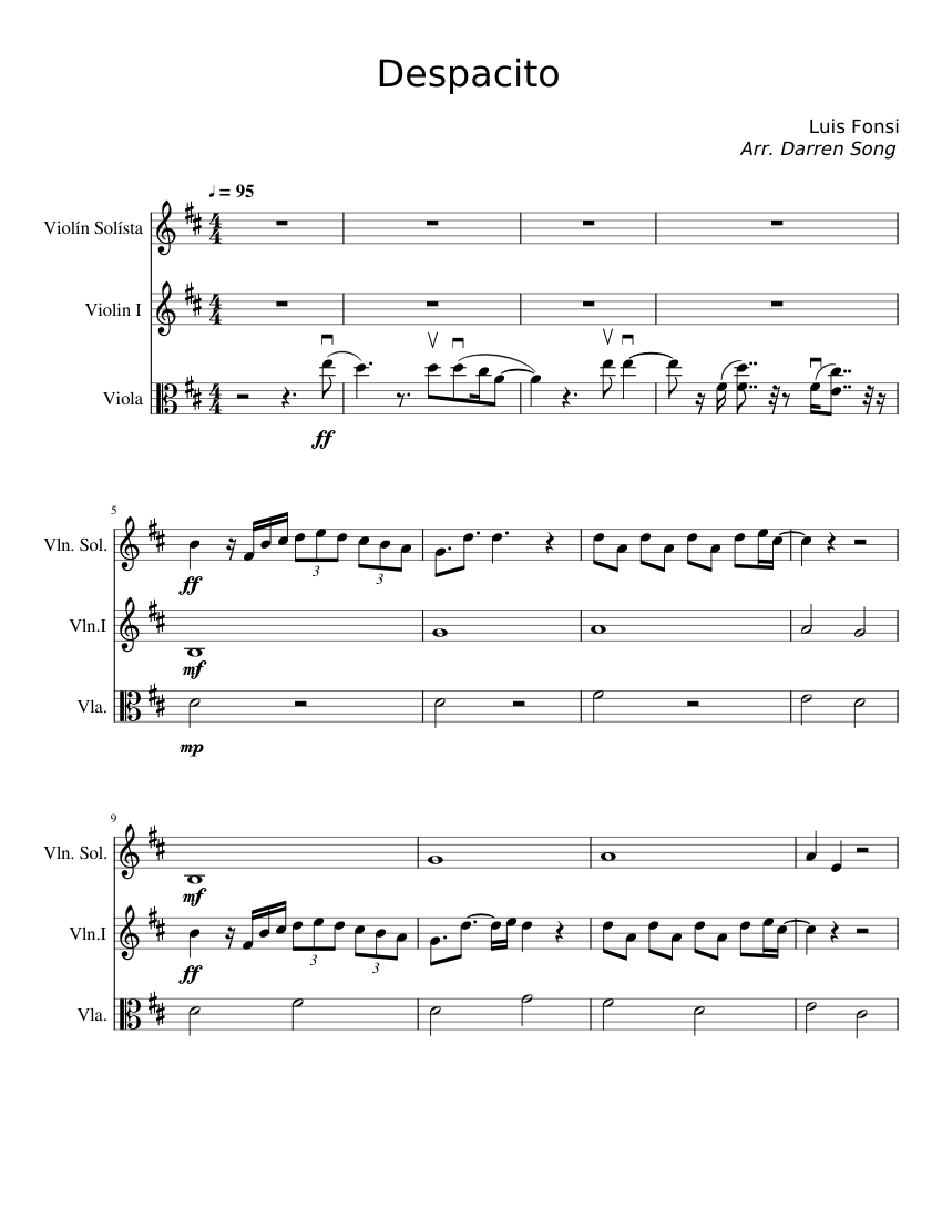 Despacito Trio Sheet Music for Violin, Viola (Mixed Trio) | MuseScore.com