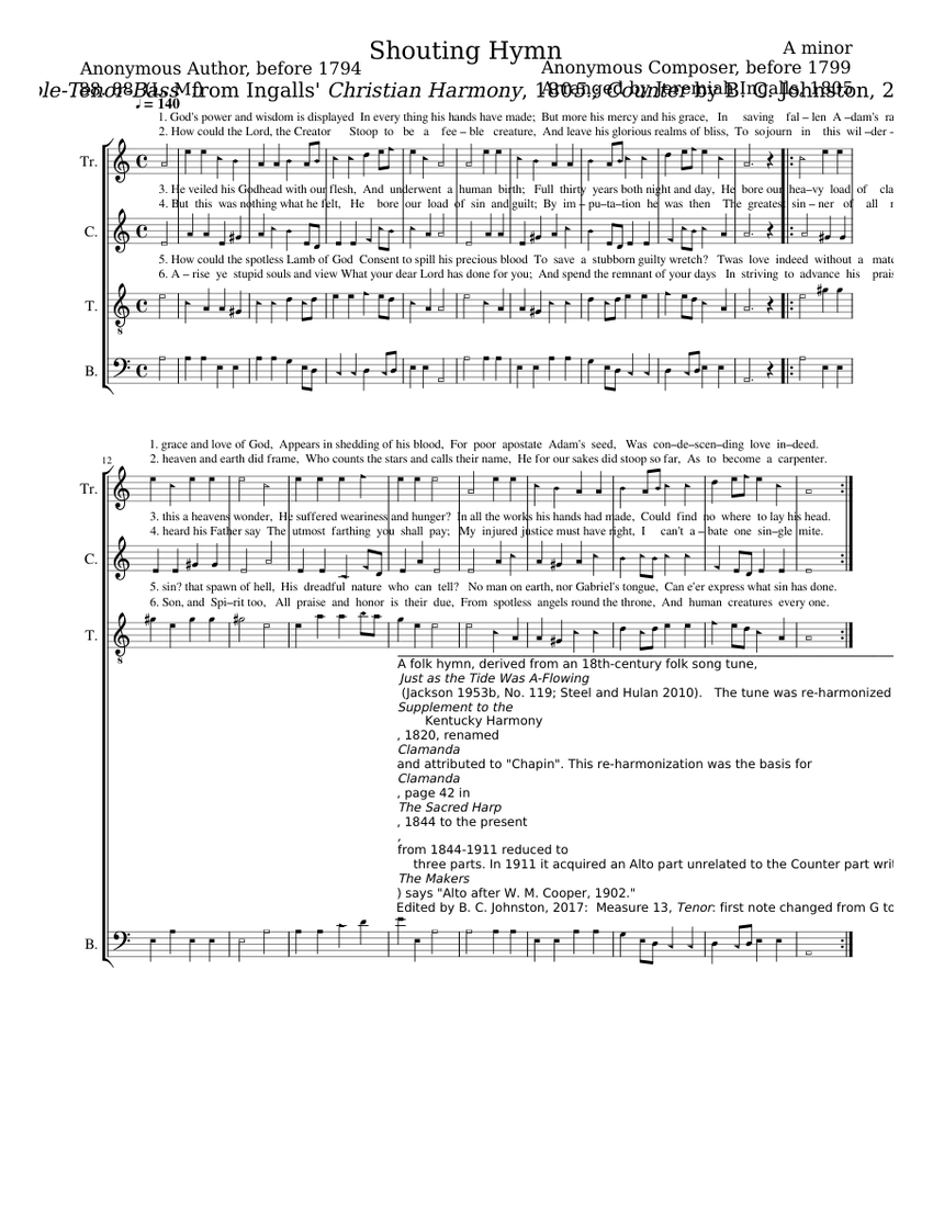 Shouting Hymn - Jeremiah Ingalls Sheet music for Tenor, Bass voice ...