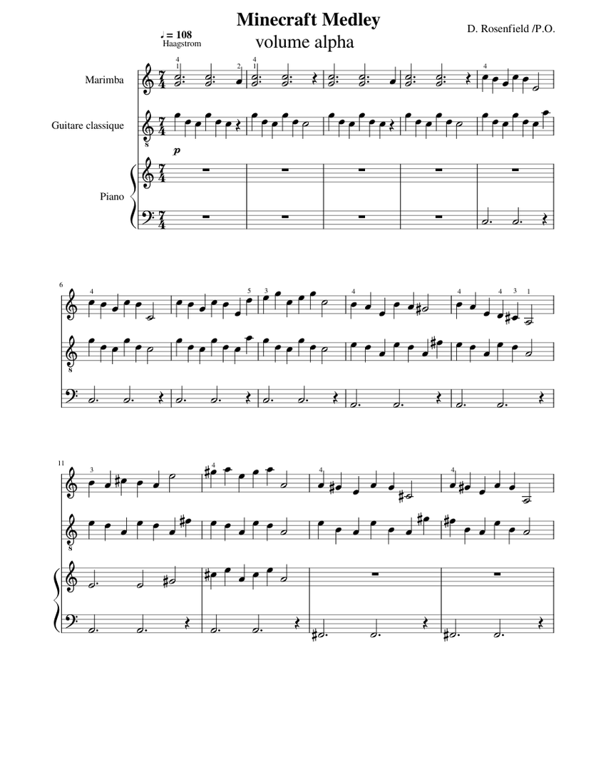 minecraft medley PIANO GUITARES MARIMBA Sheet music for Piano, Guitar ...