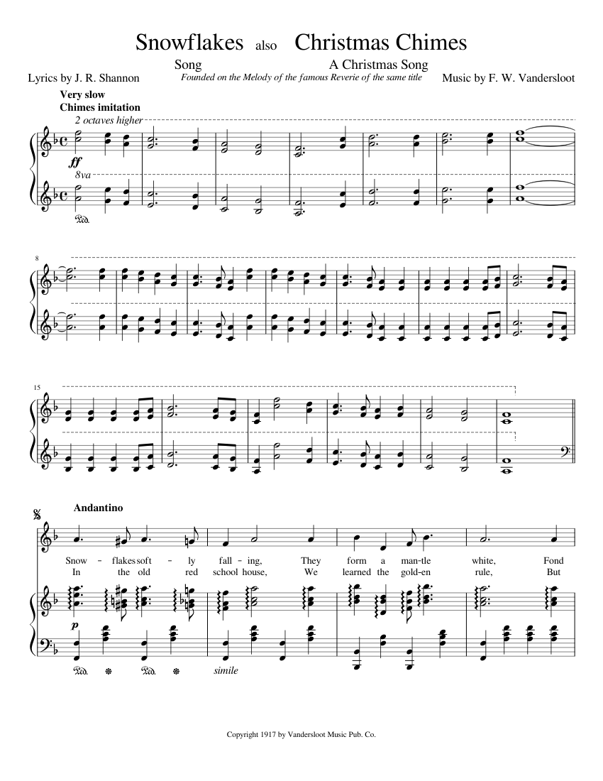Snowflakes/Christmas Chimes (1917) Sheet Music for Piano, Vocals (Piano ...