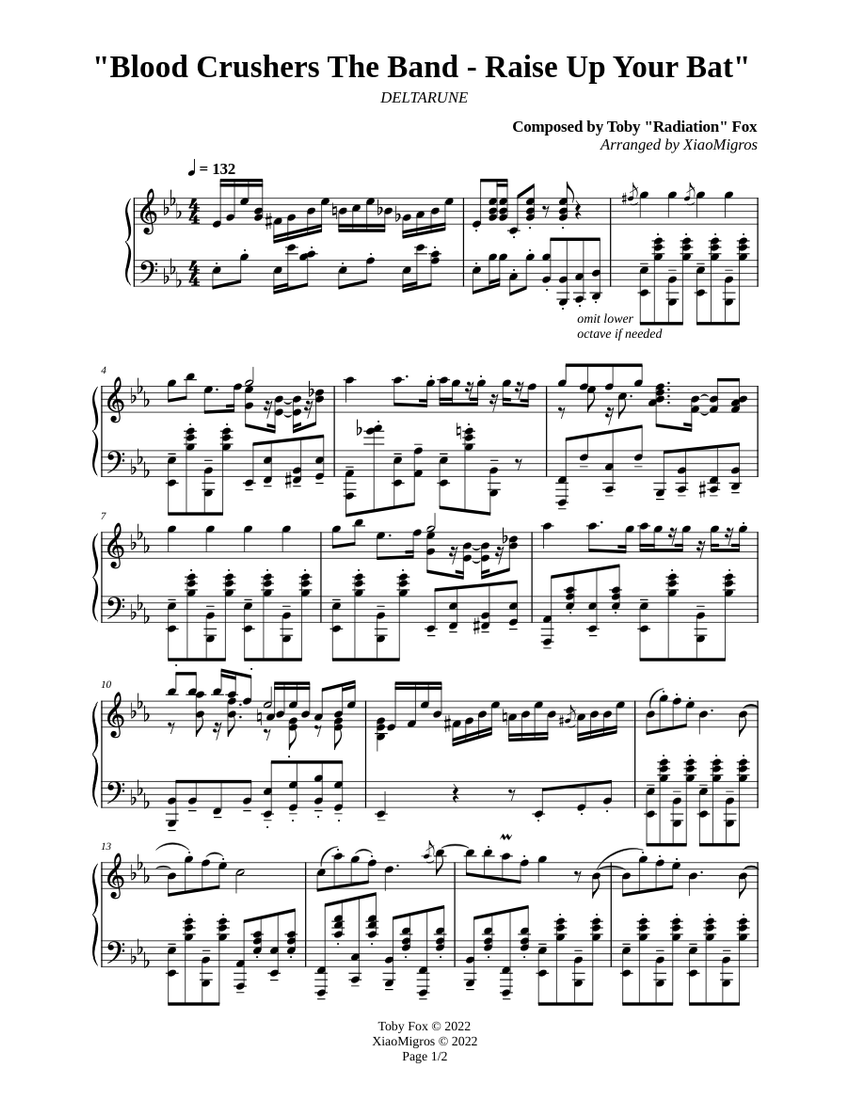 Blood Crushers The Band - Raise Up Your Bat - DELTARUNE Sheet Music for ...