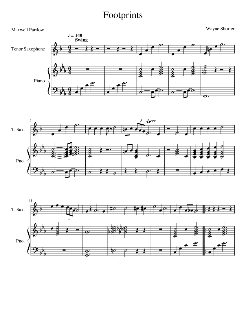Footprints ARRANGMENT Sheet Music for Piano, Saxophone tenor (Solo ...