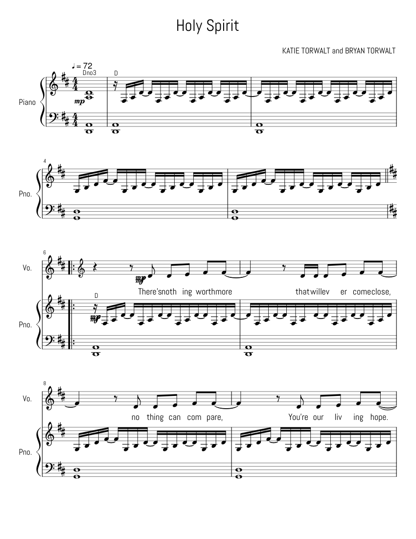 Holy Spirit Sheet Music with Chords for Piano, Vocals (Mixed Trio ...