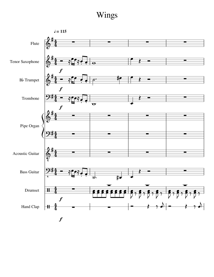 Wings Little Mix Sheet Music for Trombone, Organ, Flute, Saxophone ...