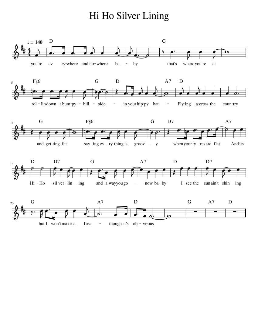 Hi_Ho_Silver_Lining Sheet Music for Piano (Solo) Easy | MuseScore.com
