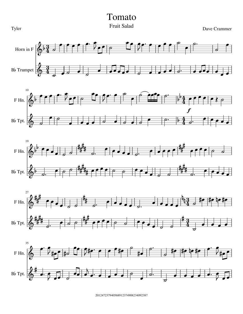 Tomato Sheet music for Trumpet in b-flat, French horn (Brass Duet ...