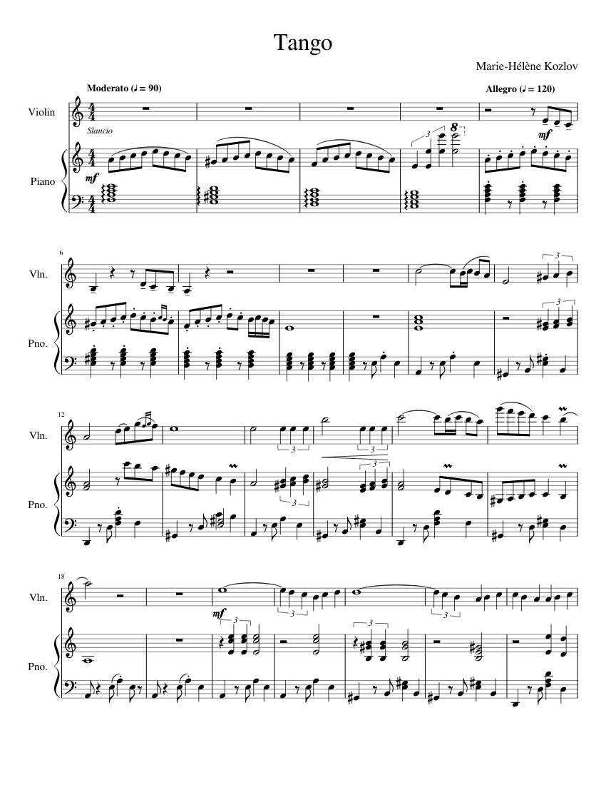 Tango Sheet Music for Piano, Violin (Solo) | MuseScore.com