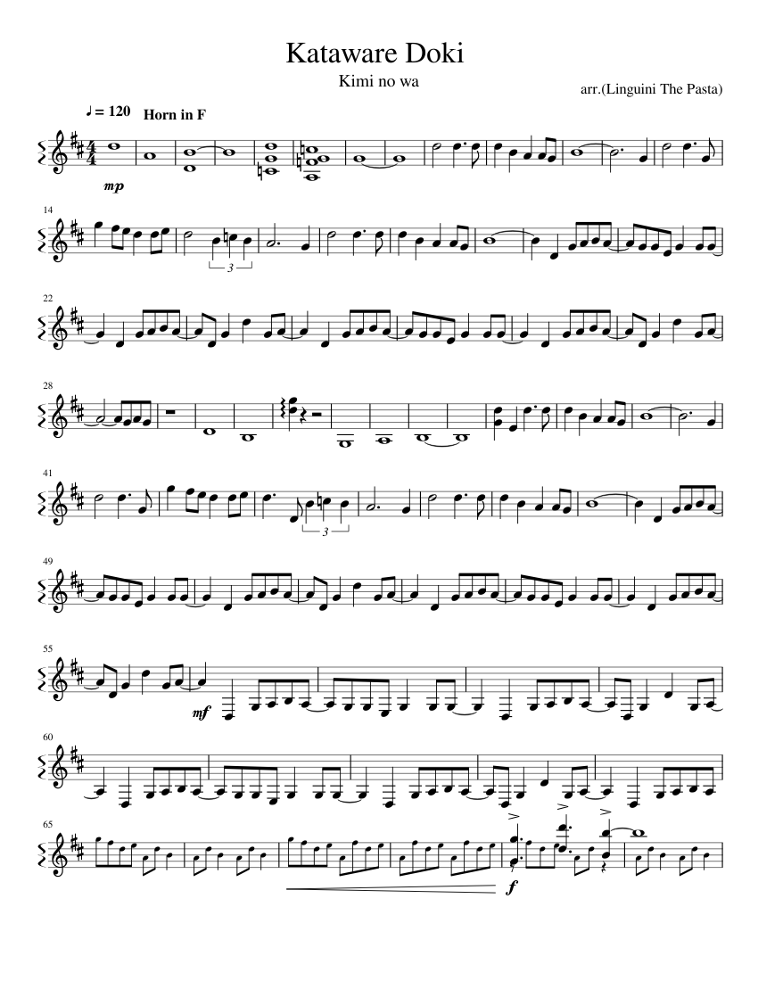 Kataware Doki Kimi no Na Wa OST For French Horns Sheet Music for Piano (Solo) Easy | MuseScore.com