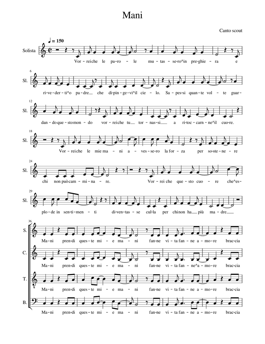 Mani – Fabrizio Colombo Sheet Music for Soprano, Alto, Tenor, Bass ...