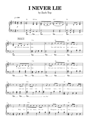 I Never Lie – Zach Top Sheet Music with Chords for Piano (Solo ...