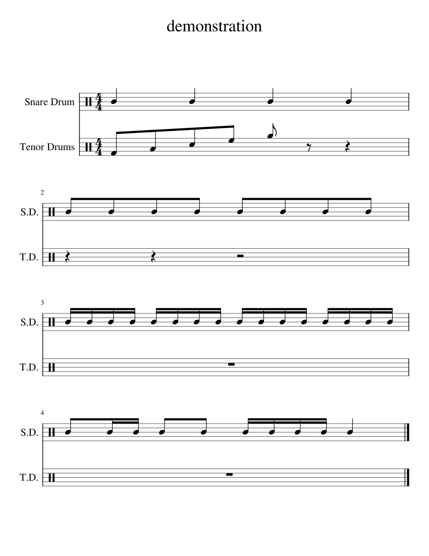 demonstration Sheet music for Snare drum, Tenor drum (Percussion Duet ...