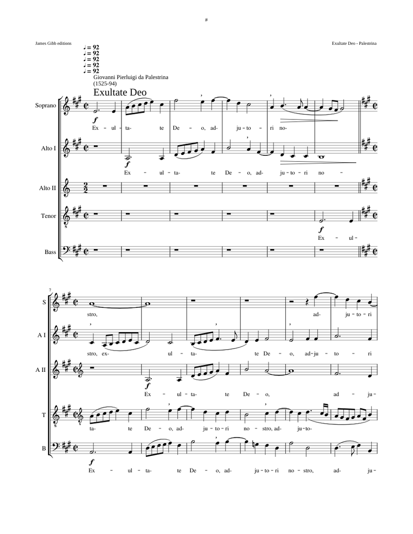 Exultate Deo - Giovanni Pierluigi da Palestrina Sheet music for Bass ...
