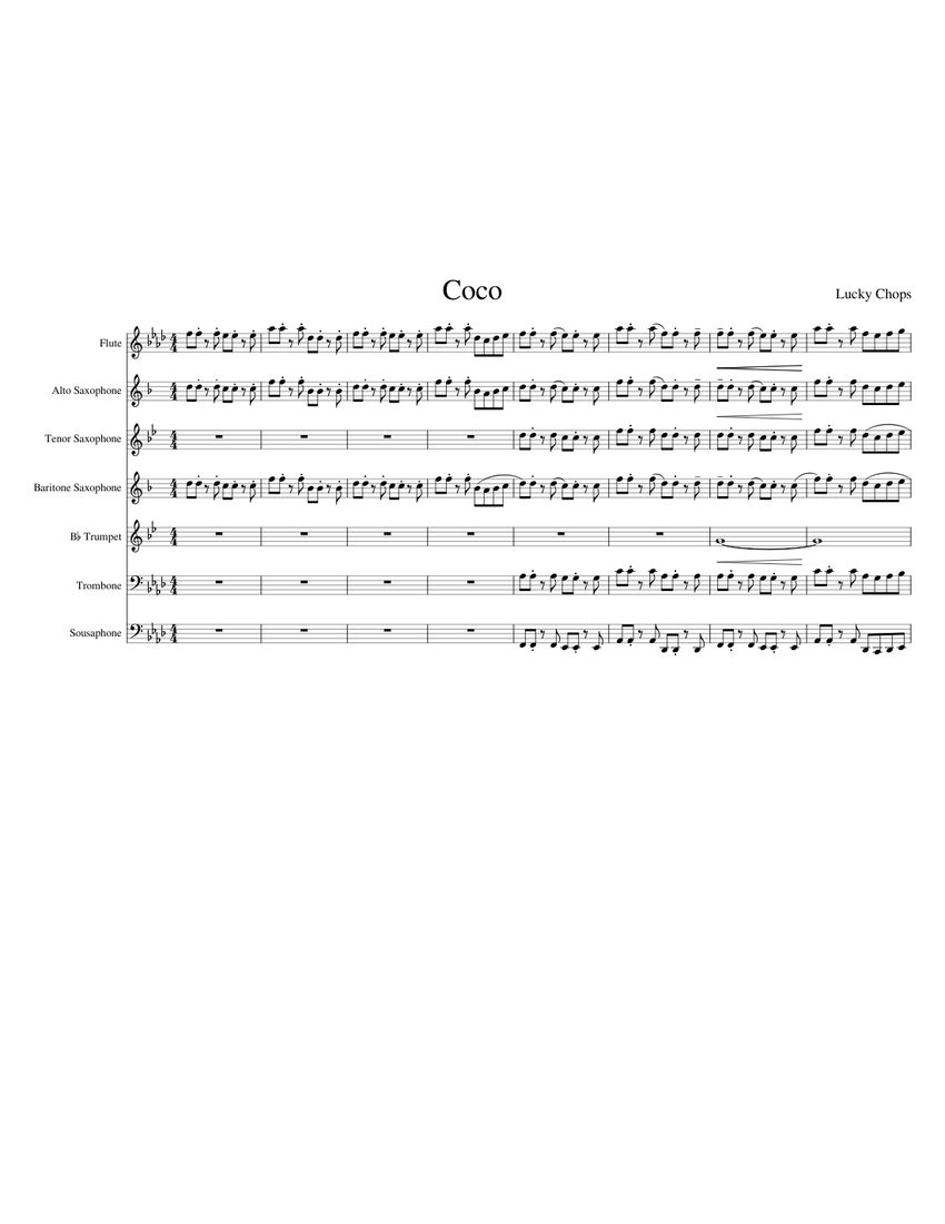 Coco Sheet music for Trombone, Flute, Saxophone alto, Saxophone tenor ...