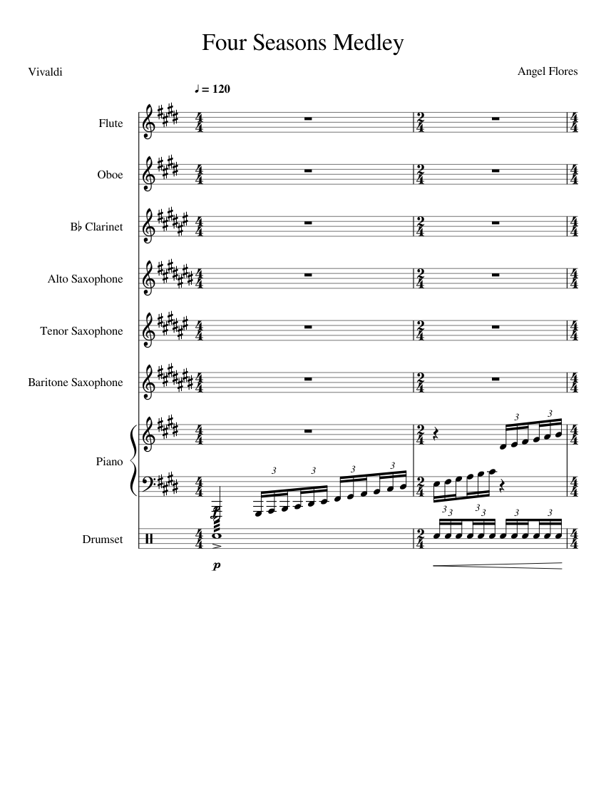 Four Seasons Medley Sheet Music for Piano, Flute, Oboe, Clarinet in b-flat & more instruments ...