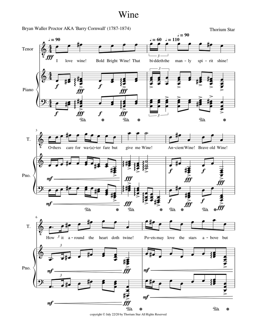 Wine, Words by Bryan W. Proctor AKA 'Barry Cornwall' (1787-1874), Music ...