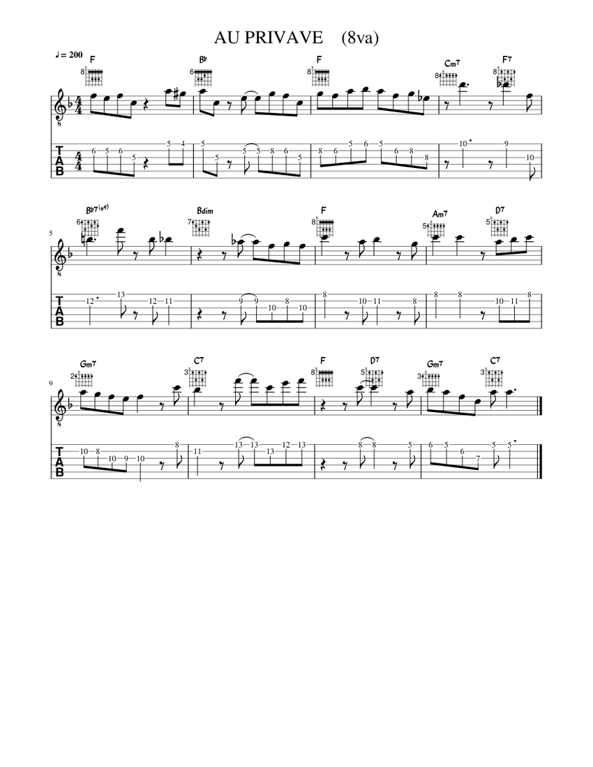 AU PRIVAVE (8va) Sheet music for Guitar (Solo) | Musescore.com