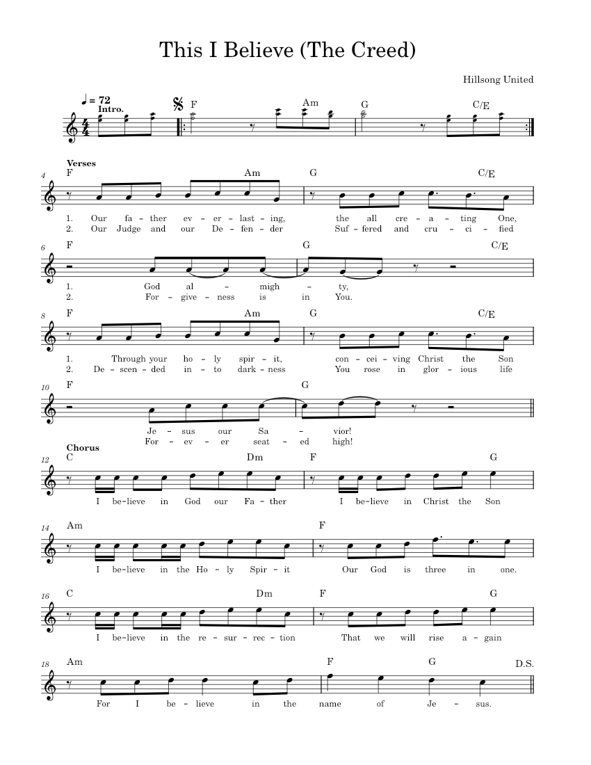 This I Believe (The Creed) – Hillsong Worship Sheet Music for Vocals ...