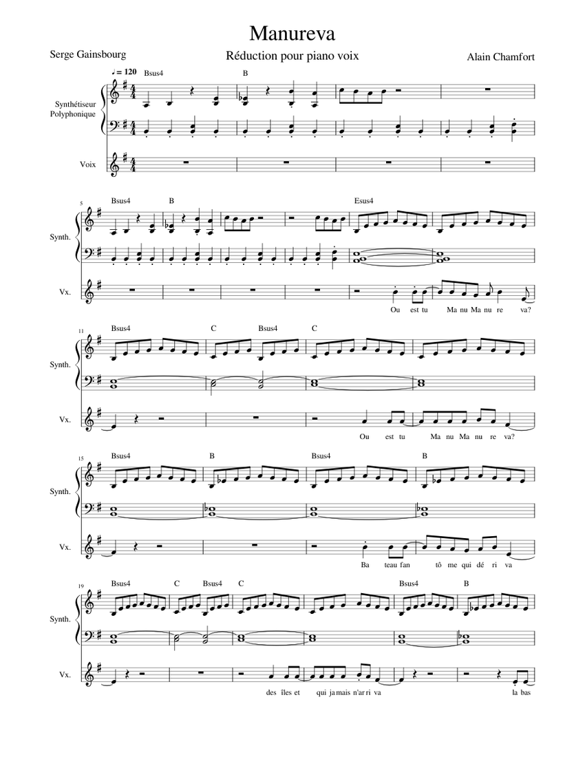 Manureva Sheet Music for Vocals, Synthesizer (Piano-Voice) | MuseScore.com