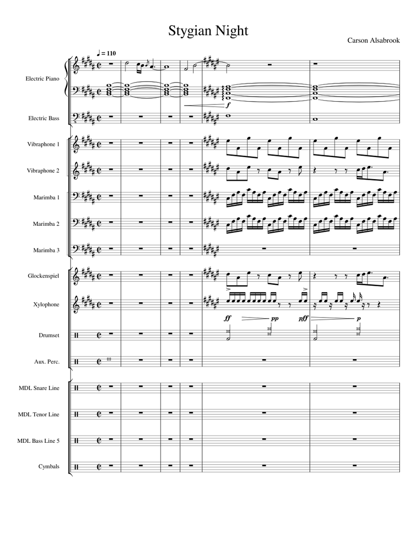 Stygian_Night Sheet music for Piano, Vibraphone, Glockenspiel, Snare drum & more instruments ...