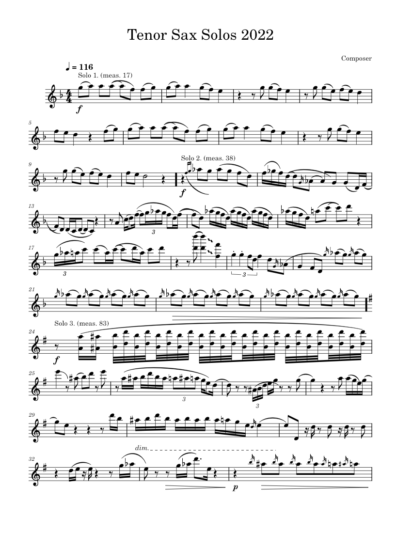 Tenor Sax Solo 2022 2 Sheet music for Saxophone tenor (Solo ...