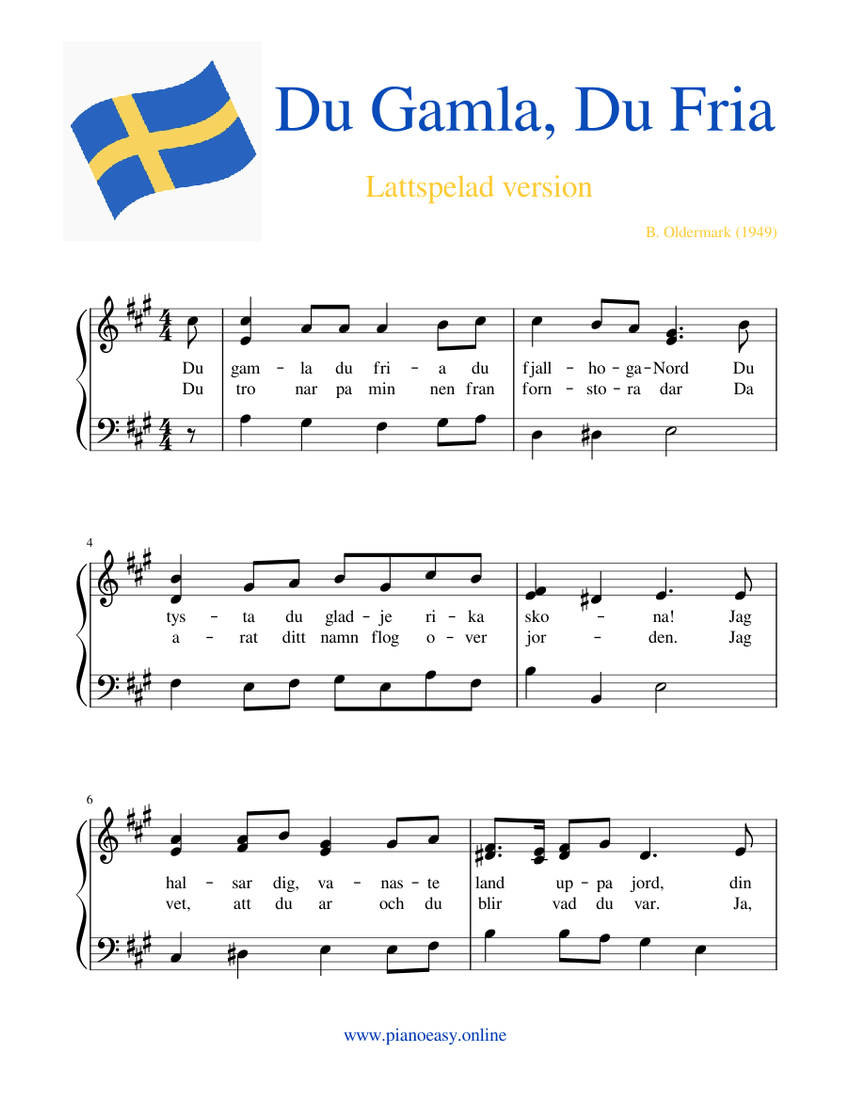 Swedish national anthem - du gamla du fria – Misc Traditional Sheet ... Swedish national anthem - du gamla du fria – Misc Traditional Sheet ...