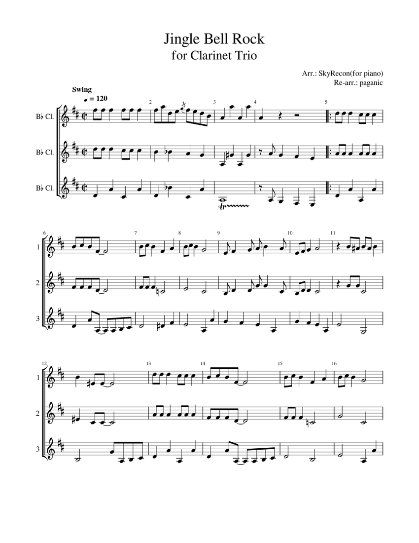 Jingle Bell Rock for Clarinet trio Sheet music for Clarinet in b-flat ...