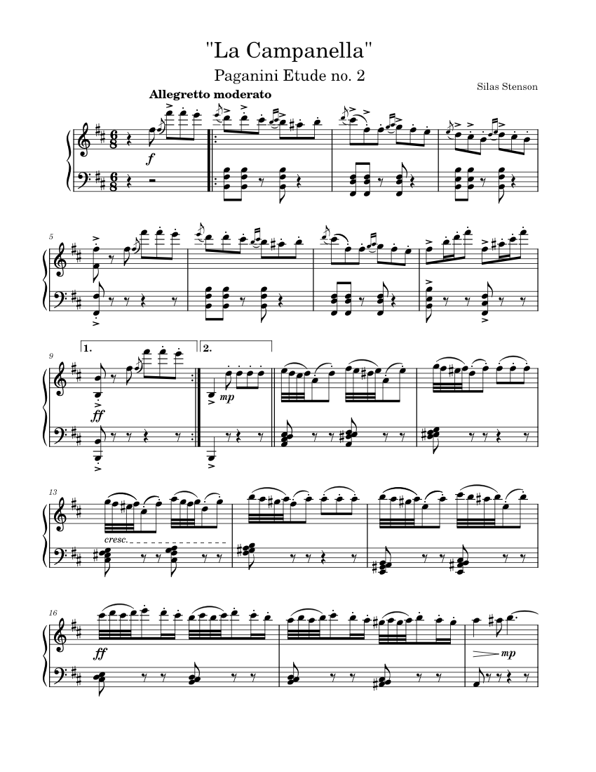 Violin Concerto No 2, op. 7 (La Campanella) – Niccolò Paganini La Campanella Piano Transcription ...