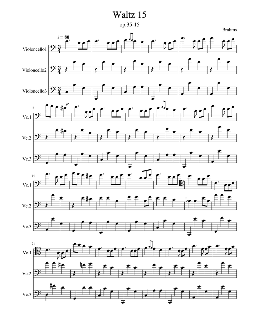 Waltz_15_3Cello Sheet music for Cello (Mixed Trio) | Musescore.com