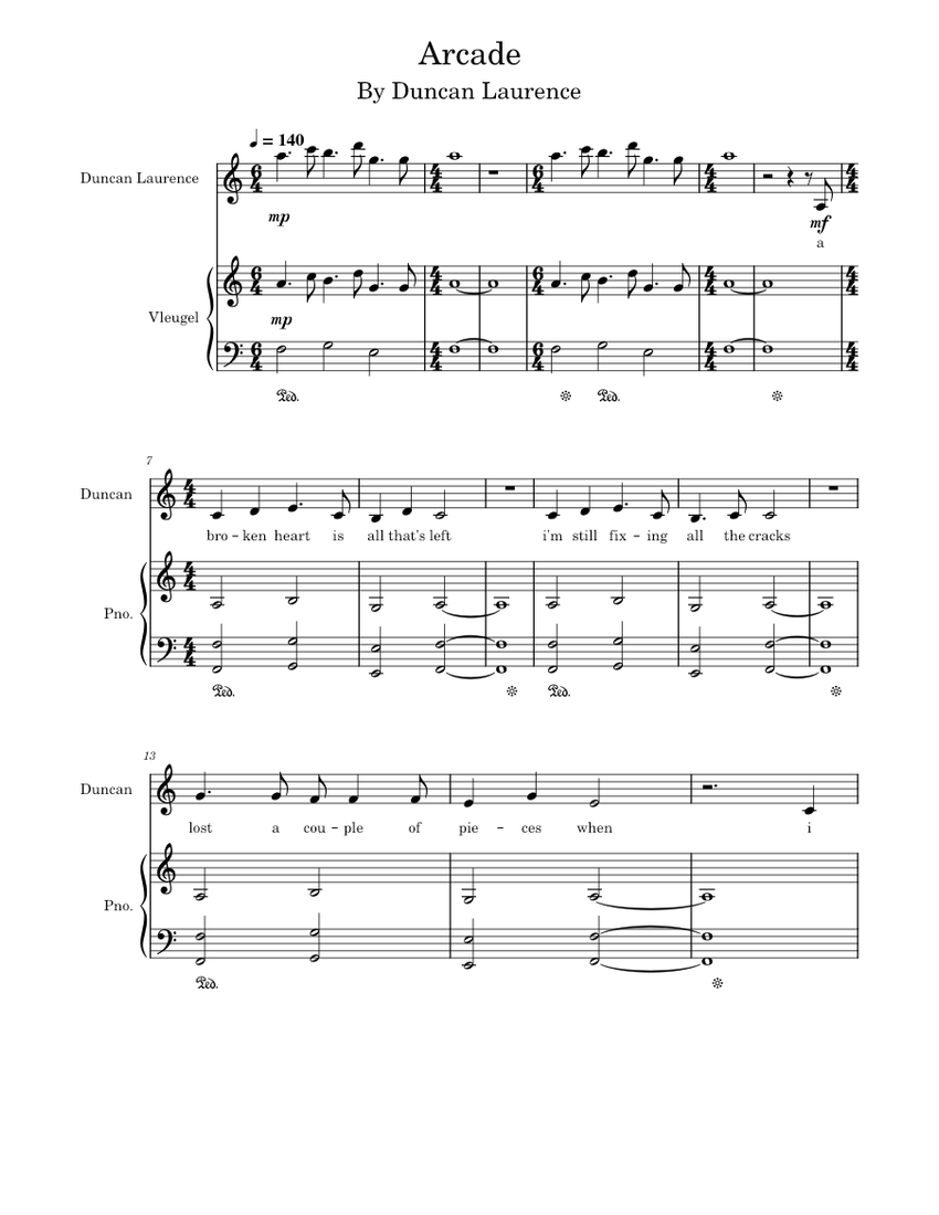 Arcade by Duncan Laurence Sheet Music for Piano, Violin (Piano-Voice ...